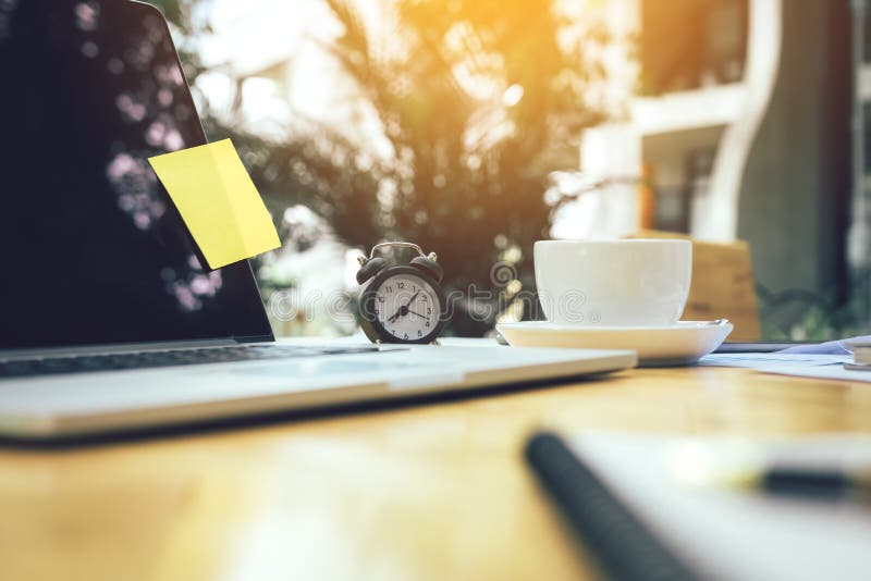 Clock and Office Supplies on Desk Office Room. Stock Photo - Image of ...