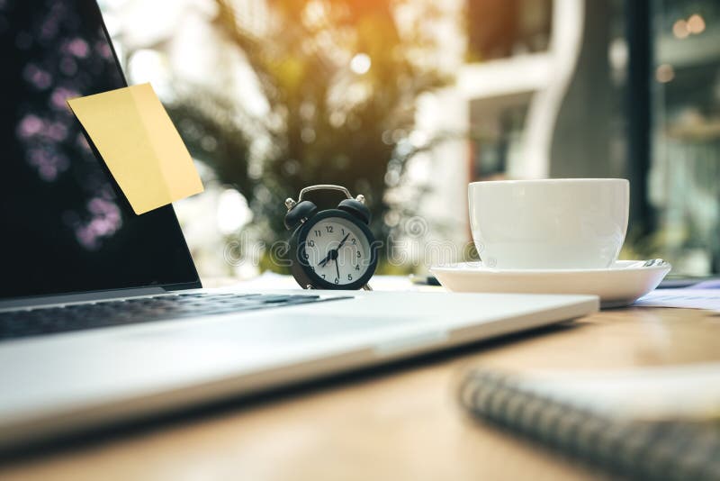 Clock and Office Supplies on Desk Office Room Stock Photo - Image of ...