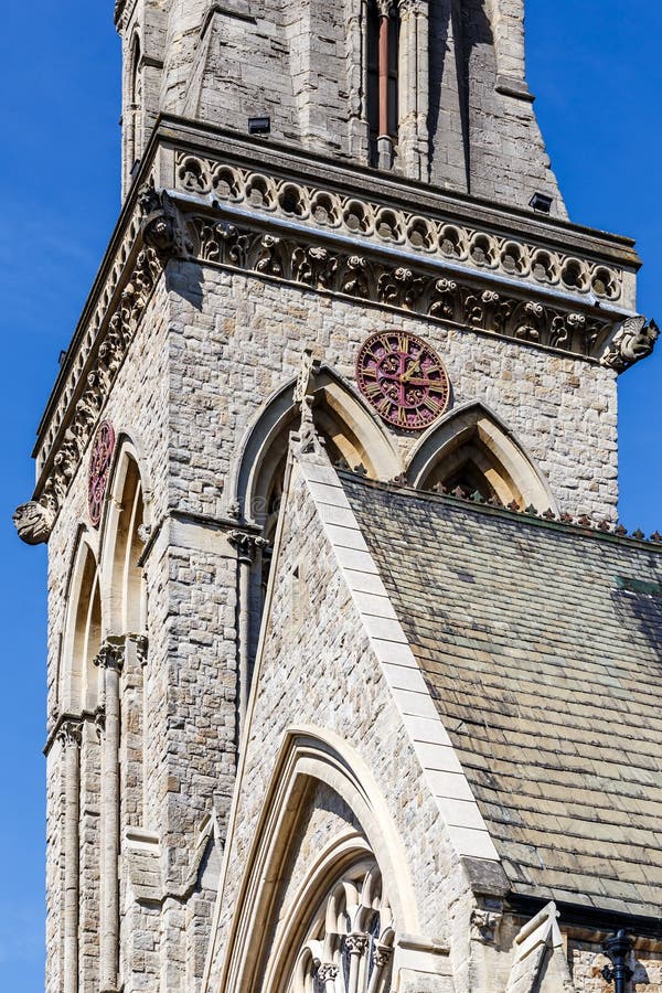 Clock Old English Church in Spring Stock Photo - Image of britain ...