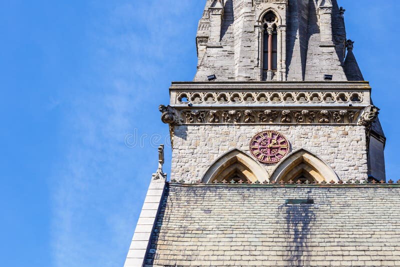 Clock Old English Church in Spring Stock Image - Image of london, house ...