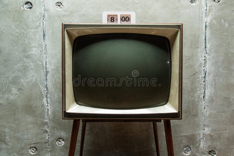 Clock on the Old TV Close-up Stock Photo - Image of oldfashioned ...