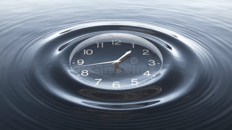 A Clock Partially Submerged in Water, Creating Ripples, Symbolizing the ...