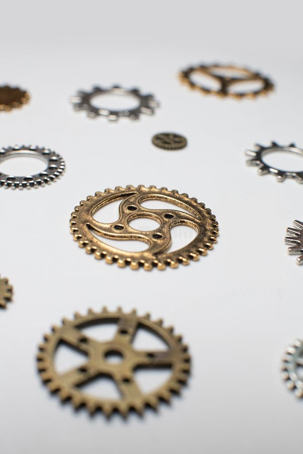 Clock Parts with Cogs and Wheels Stock Image - Image of white, machine ...