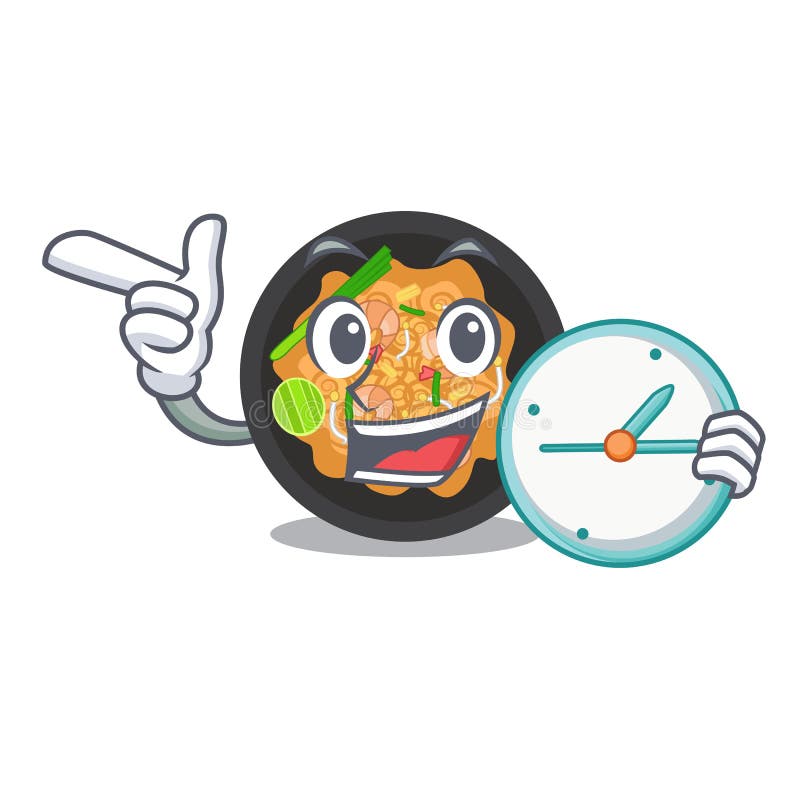 With Clock Pat Thai Served in Character Bowl Stock Vector ...