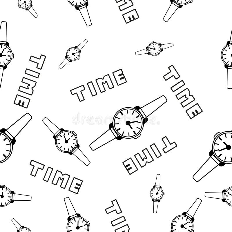 Clock Pattern Black and White. Seamless Vector. Stock Vector ...