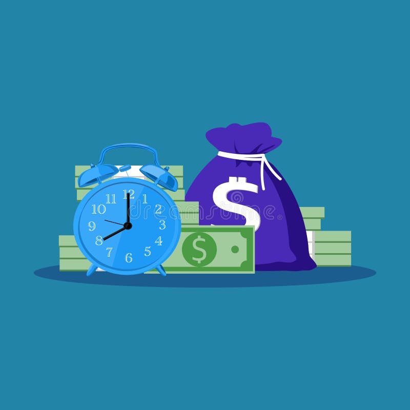 A Clock in a Pile of Stacked Money. Time is Money Concept Stock Vector ...