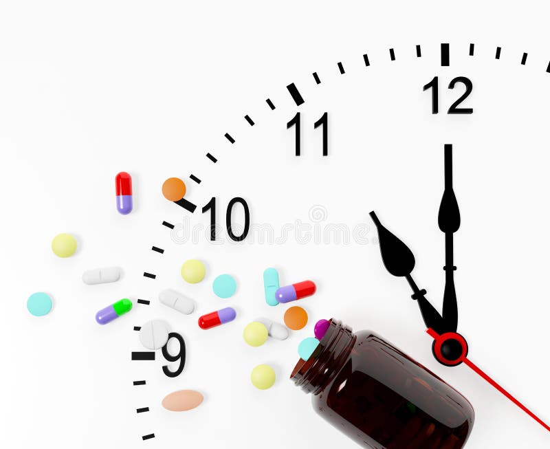 Clock and pills stock illustration. Illustration of medicine - 27299396