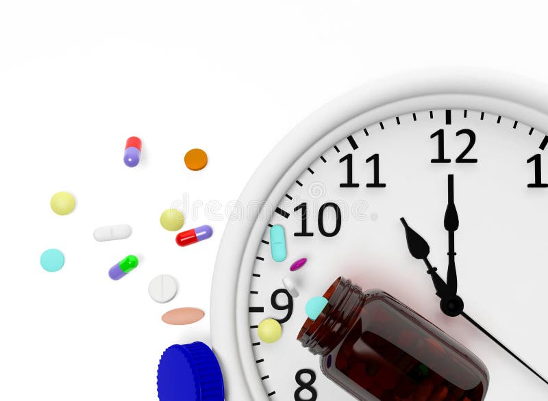 Clock and pills stock illustration. Illustration of painkiller - 27299546