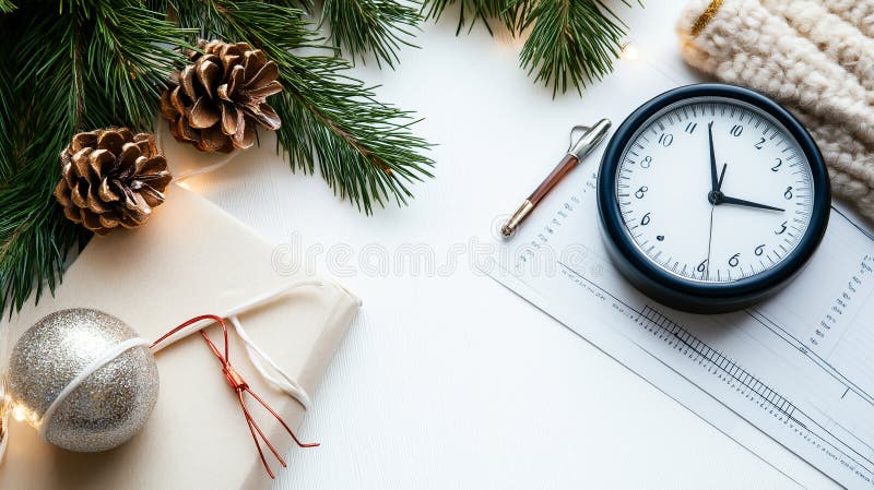 A Clock and Pine Branches Sit Atop a Desk, Marking the Countdown To ...
