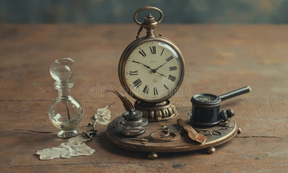 Clock and pipe on table stock illustration. Illustration of mechanism ...