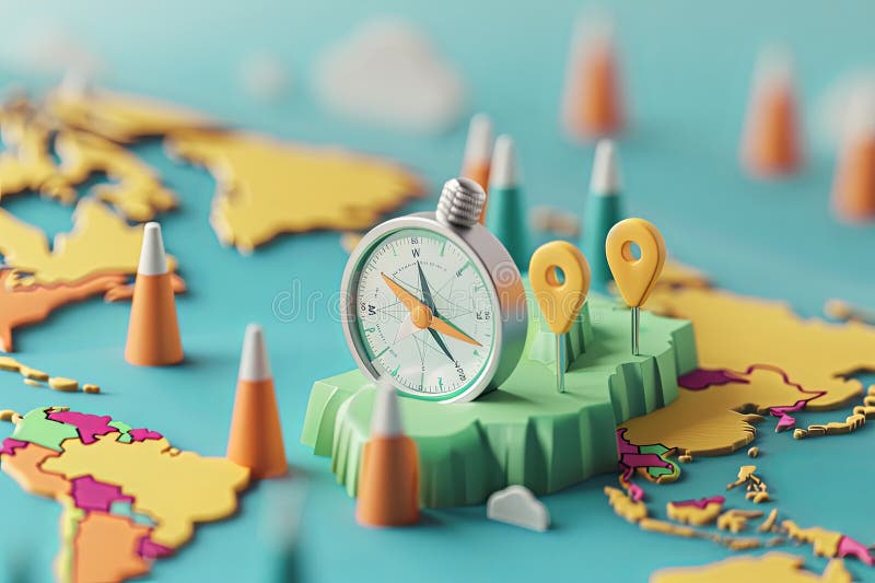 A Clock Placed on a Detailed Map of the World, Showing Continents ...