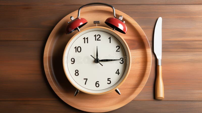 Clock Placed on a Plate Flanked by a Fork and a Knife , Symbolizing the ...