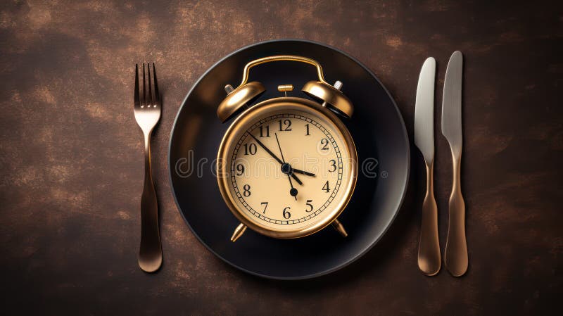 Clock Placed on a Plate Flanked by a Fork and a Knife , Symbolizing the ...