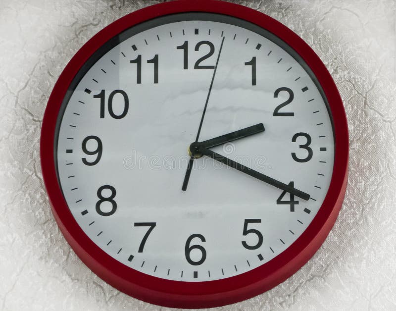 Wall Clock Round Red White Plastic. Stock Photo - Image of device, flat ...