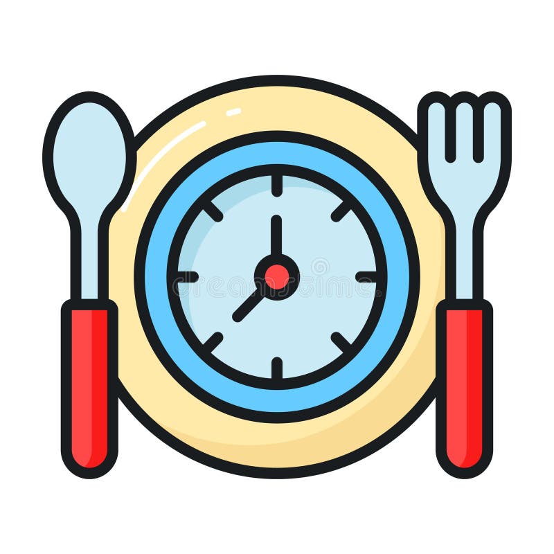 Clock on Plate with Spoon and Fork Denoting Concept Vector of Fasting ...