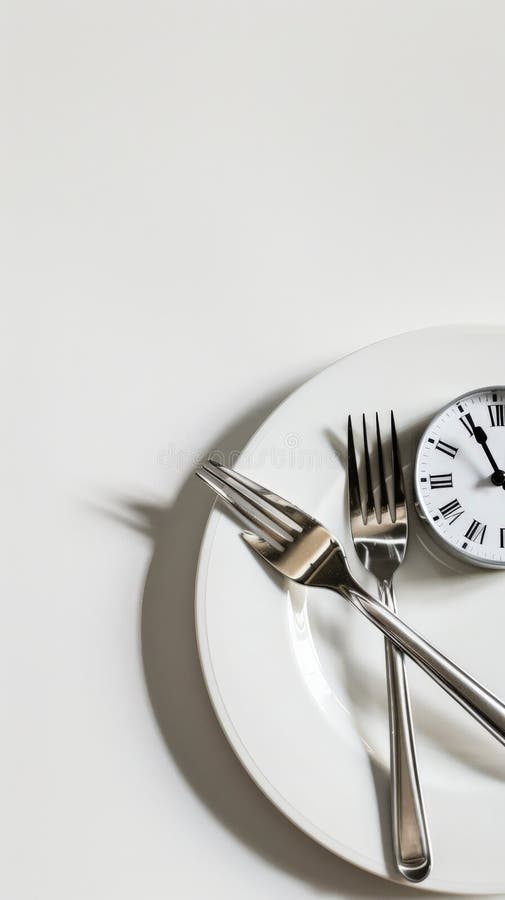 Clock on Plate with Utensils Symbolizing Time-restricted Eating and ... Clock on Plate with Utensils Symbolizing Time-restricted Eating and ...
