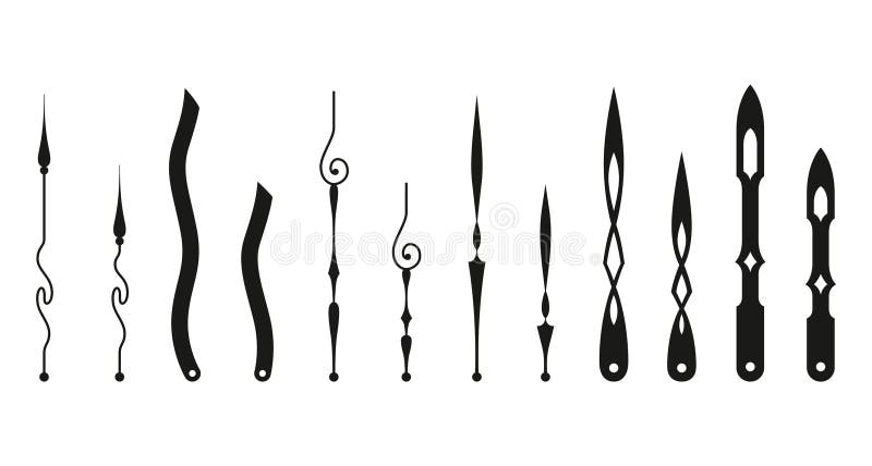 Clock Pointer Arrows. Black Silhouette Chronometer Elements. Clock Arms ...