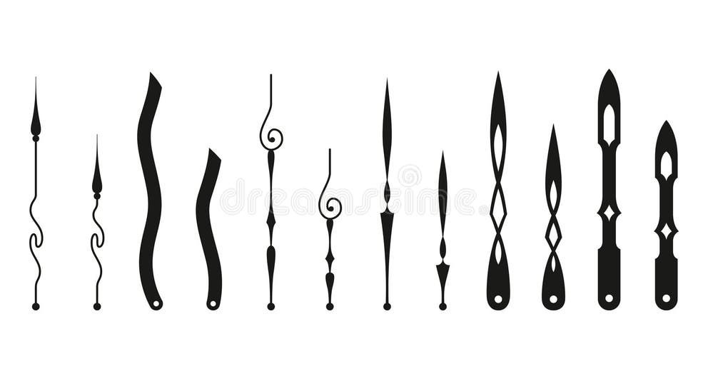 Clock Pointer Arrows. Black Silhouette Chronometer Elements. Clock Arms ...