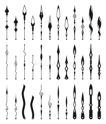 Clock Pointer Arrows. Black Silhouette Chronometer Elements. Clock Arms ...