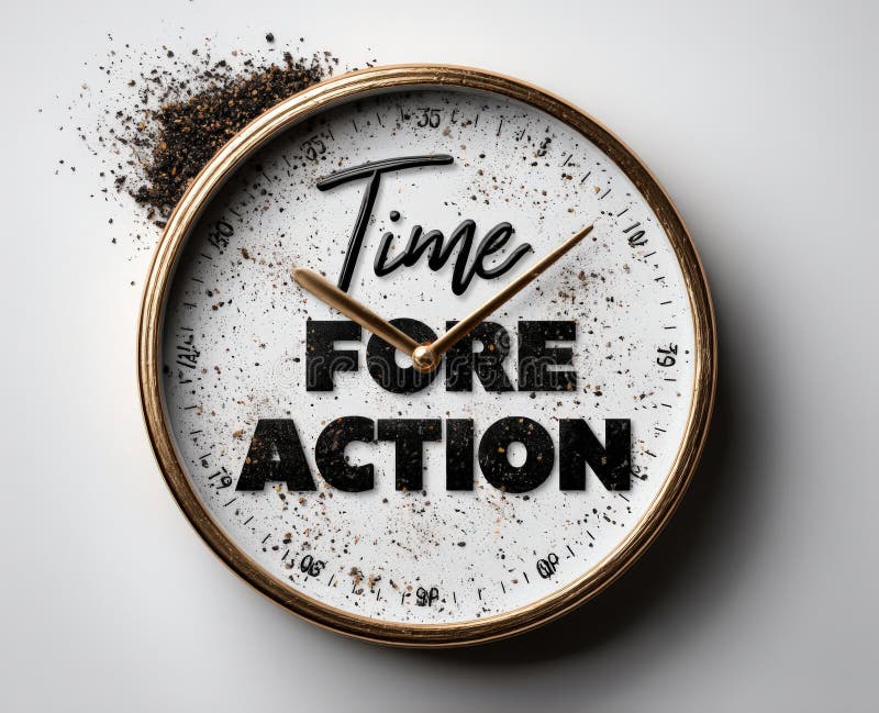 This is a Clock that Prominently Displays the Phrase Time for Action ...