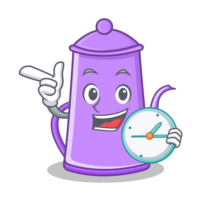 With Clock Purple Teapot Character Cartoon Stock Vector - Illustration ...