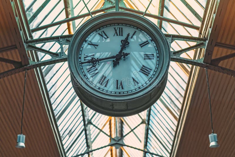 Clock at the Railway Station Bottom View Stock Image - Image of ...