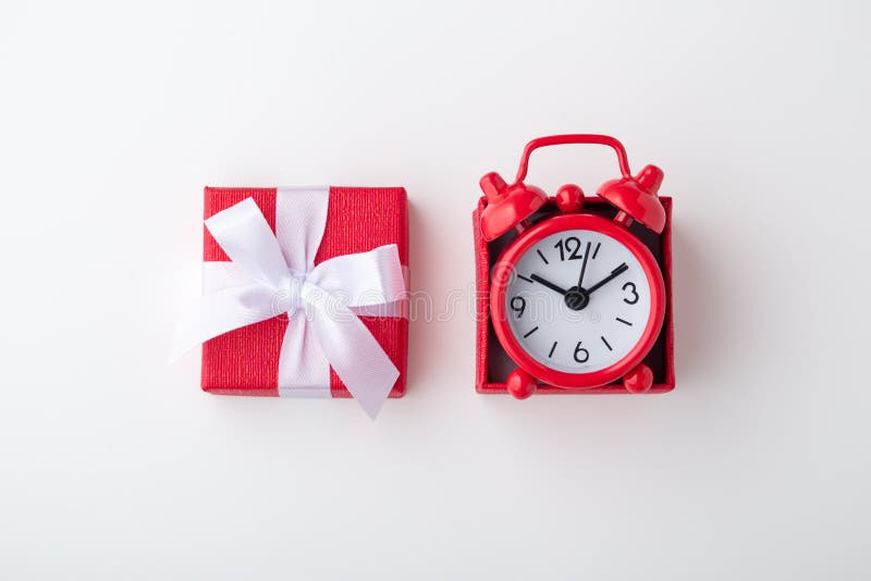 Clock in Red Gift Box, Time Concept Stock Image - Image of anniversary ...