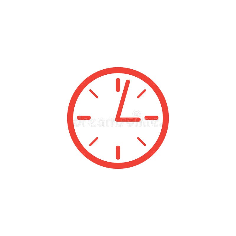 Clock Red Icon on White Background. Red Flat Style Vector Illustration ...