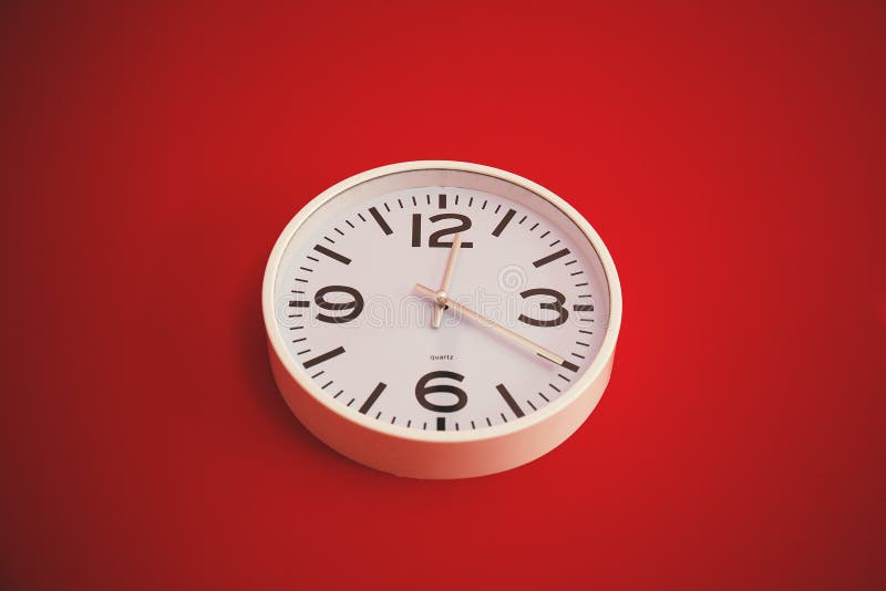 Clock On Red Wall Picture. Image: 82976047