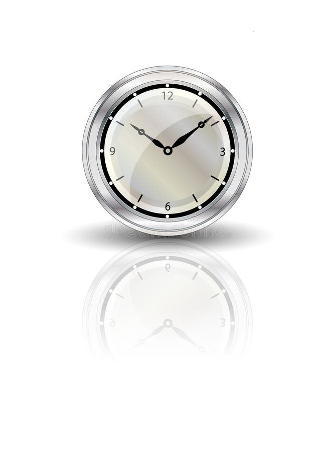 Clock reflected on white stock vector. Illustration of hour - 14558475