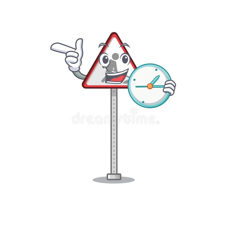 With Clock Road Work Sign Roadside the Character Stock Vector ...