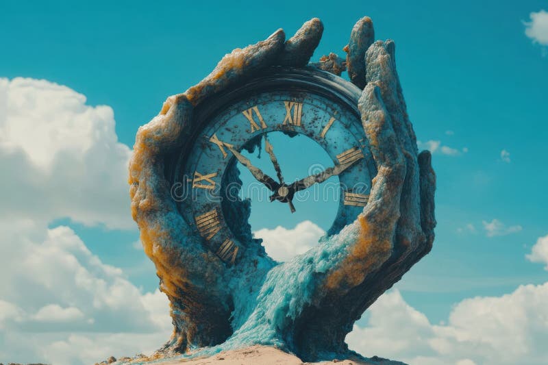 A Clock with Roman Numerals is Displayed in a Hand-like Shape Stock ...