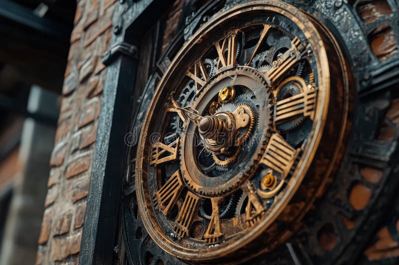 Clock with Roman Numerals and Gears on it Stock Image - Image of gears ...