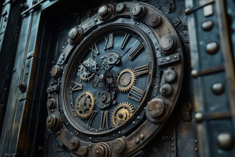 Clock with Roman Numerals and Gears on it. Stock Image - Image of time ...