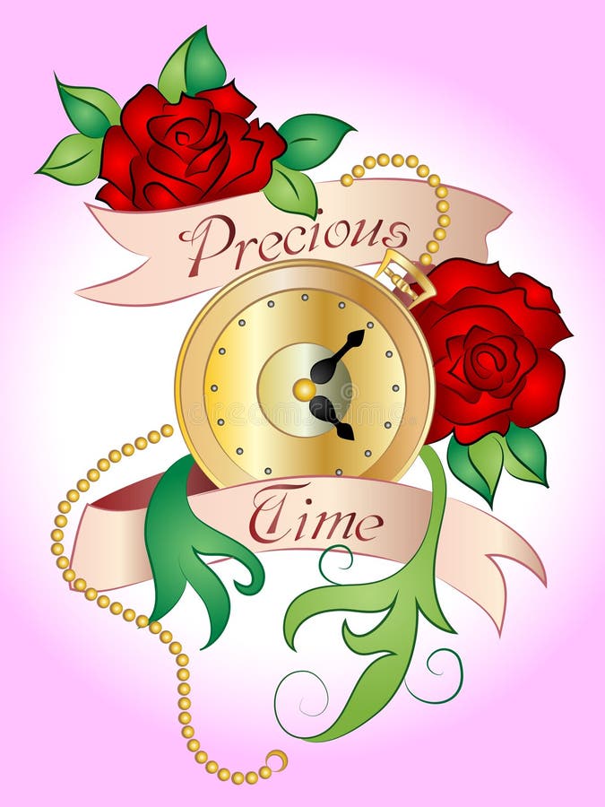Clock and Roses Tattoo art stock vector. Illustration of vector - 104969328