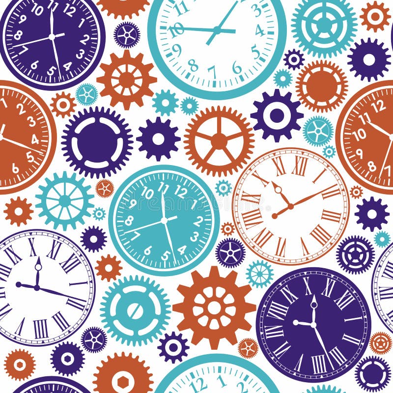Clock`s seamless pattern. stock vector. Illustration of mechanism ...