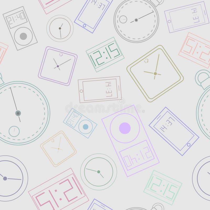 Clock Seamless Pattern Background. Business Flat Vector Illustration. Office Clock Symbol ...