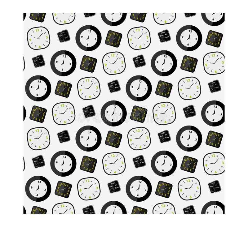 Clock Seamless Pattern on Modern White Background. Textile Background ...