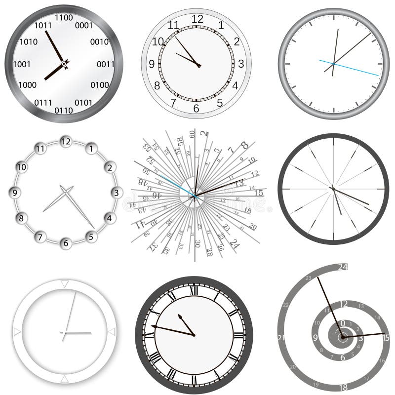 Colorful Clock Faces Vintage Modern Parts Index Dial Watch Arrows Numbers Dial Face Vector ...