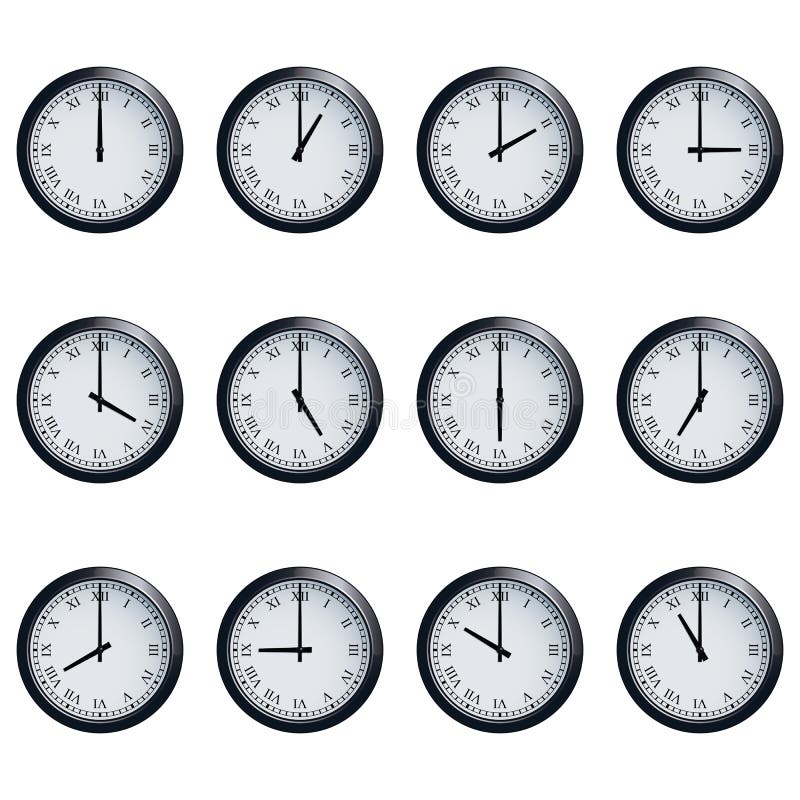 Clock Set with Roman Numerals, Timed at Each Hour Stock Vector ...