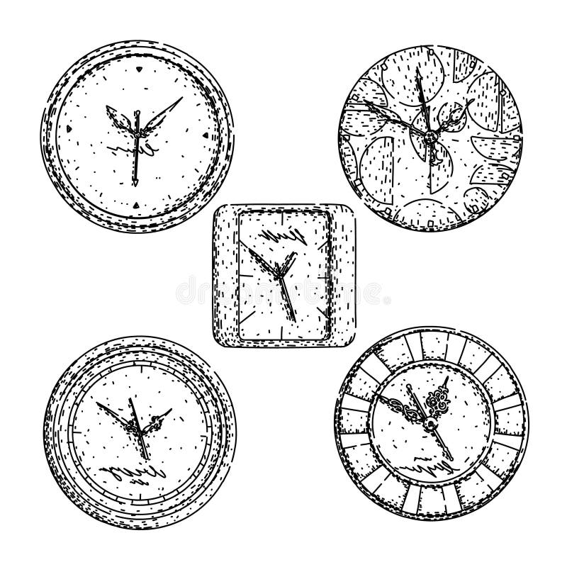 Clock Set Sketch Hand Drawn Vector Stock Vector - Illustration of time ...