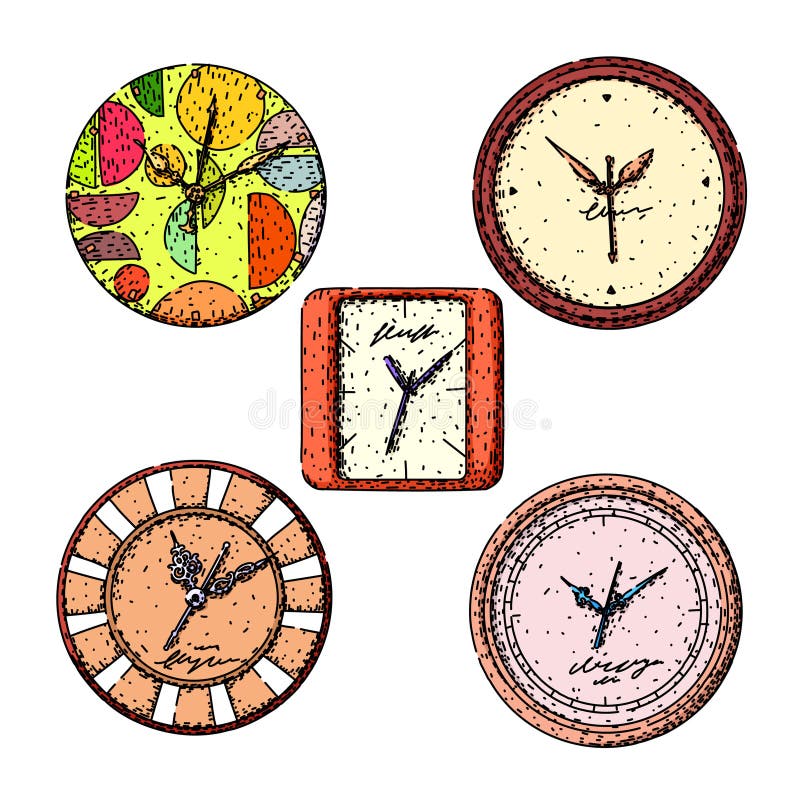 Clock Set Sketch Hand Drawn Vector Stock Vector - Illustration of timer ...