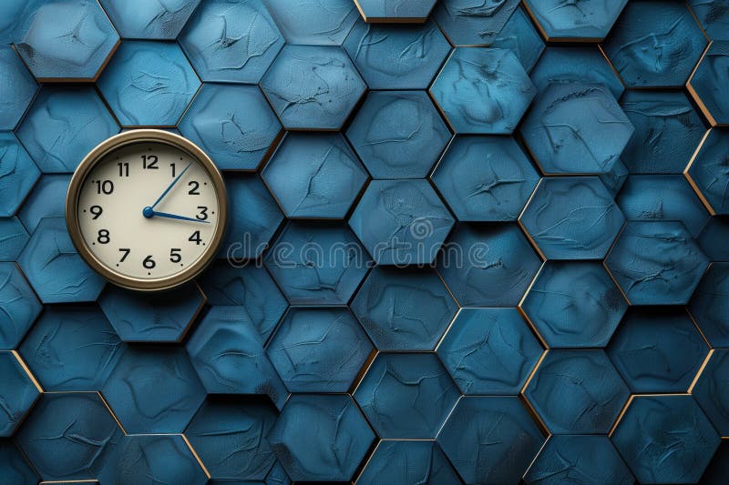 A Clock is Set To the Time of 10:30 in a Pattern of Blue Hexagons Stock ...