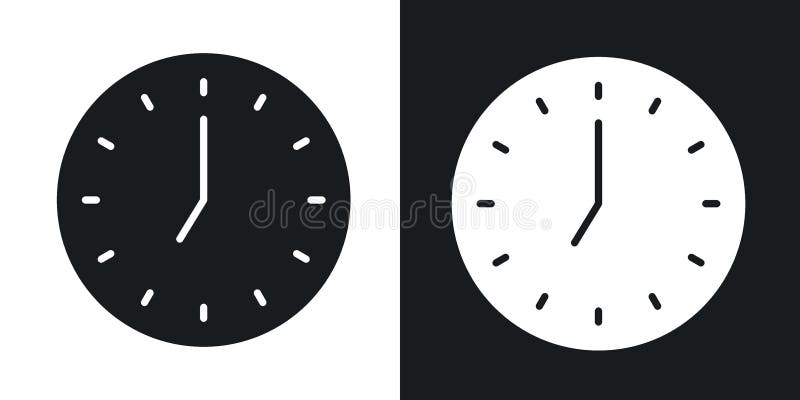 Clock Seven Icon Set. 7 am Vector Symbol. 7pm Time Sign in Black Filled ...
