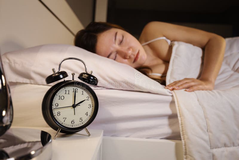 Clock Show 2 O`clock and Woman Sleeping on Bed Stock Photo - Image of ...