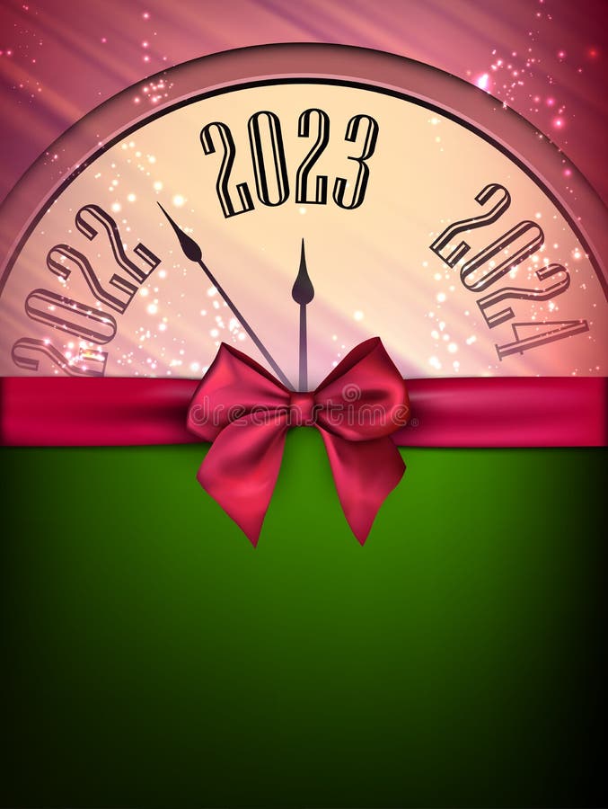 Clock Showing 2023 with Red Ribbon with Bow Stock Vector - Illustration ...