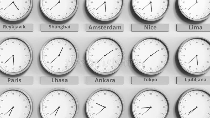 Clock Shows Ankara, Turkey Time among Different Timezones. 3D Animation ...