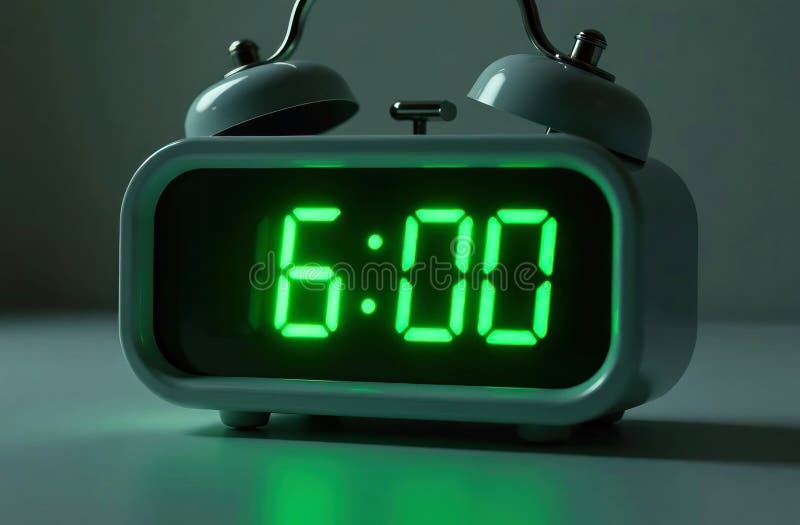 The Clock Shows 6:00 with Bright Green Digits, Creating a Calm ...