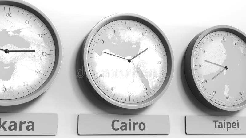 Clock Shows Cairo, Egypt Time among Different Timezones. Conceptual 3D ...