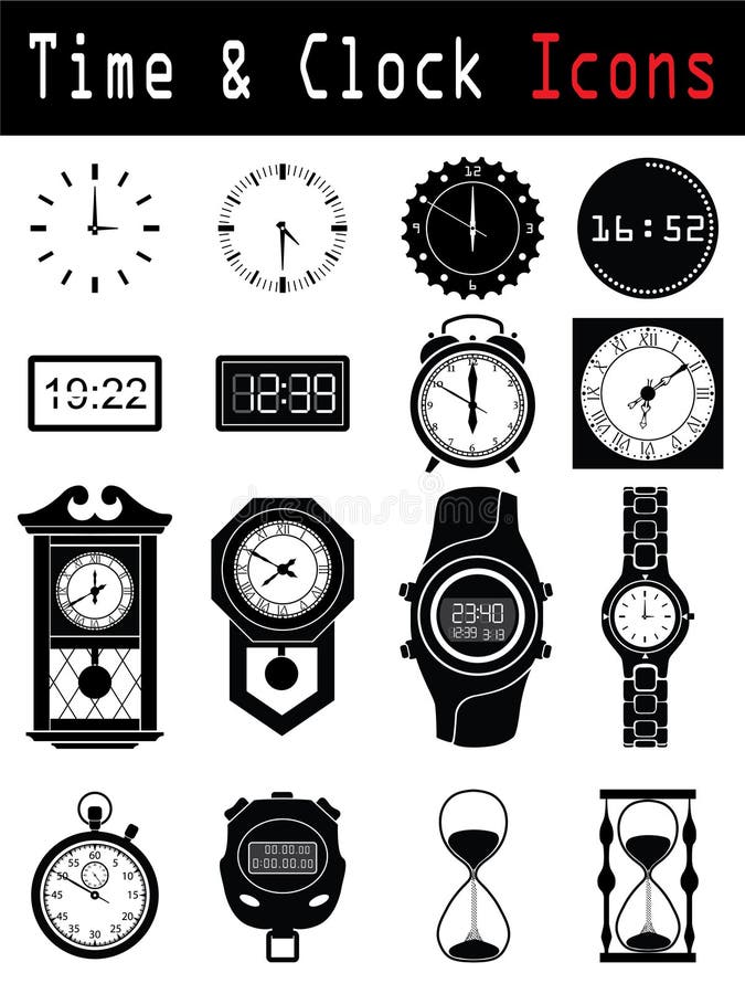 Clock silhouettes stock vector. Illustration of round - 10049390